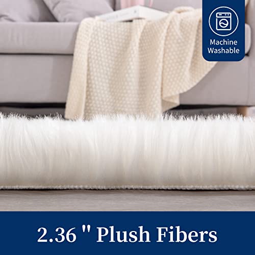 ROYALAY White Fluffy Faux Fur Area Rug 5x8 for Living Room, Ultra Soft & Fluffy Faux Sheepskin Rug Floor Mat for Kids Room, Bedroom, Luxury Plush & Fuzzy Beside Carpet