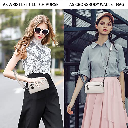 Wesccimo Small Crossbody Clutch Purses For Women White Beige Wristlet Handbag Trendy Chain Leather Snakeskin Print Evening Purse