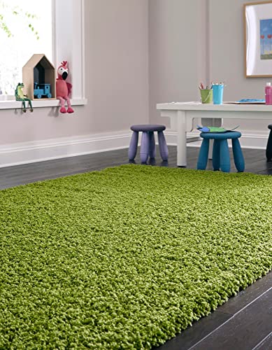 Rugs.com - Über Cozy Solid Shag Collection Rug – 5' x 8' Grass Green Shag Rug Perfect for Bedrooms, Dining Rooms, Living Rooms, 5 x 8 Feet