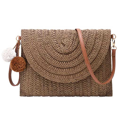 HROECHY Straw Clutch Purses for Women Beach Purse Envelope Bag Woven Crossbody Bags