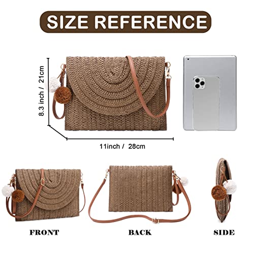 HROECHY Straw Clutch Purses for Women Beach Purse Envelope Bag Woven Crossbody Bags