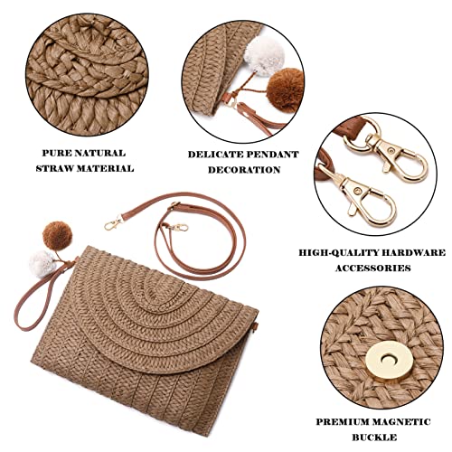 HROECHY Straw Clutch Purses for Women Beach Purse Envelope Bag Woven Crossbody Bags