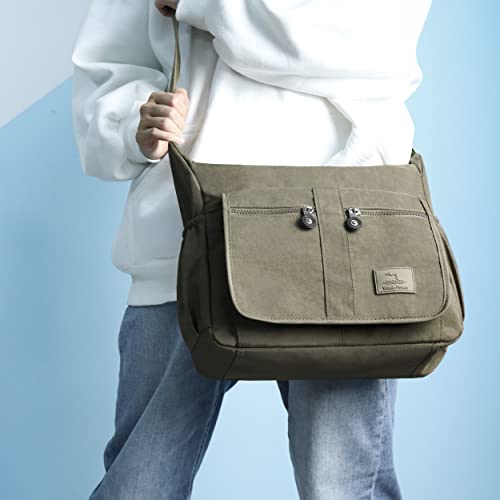 Whale Power Nylon Crossbody Bags for Women Medium Size Anti Theft Waterproof Messenger Travel Tote bag with Many Pocket khaki