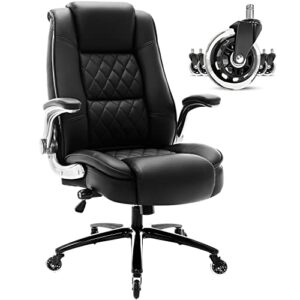 high back office chair- flip arms adjustable built-in lumbar support, executive computer desk chair work chairs, thick padded strong metal base quiet wheels, ergonomic design for back pain