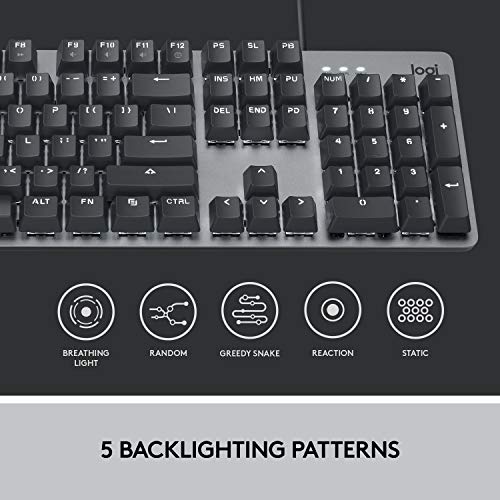 Logitech K845 Mechanical Illuminated Keyboard,Mechanical Switches, Strong Adjustable Tilt Legs, Full Size, Aluminum Top Case, 104 Keys, USB Corded, Windows (TTC Blue Switches)