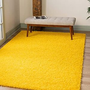 Rugs.com - Über Cozy Solid Shag Collection Rug – 8' x 10' Tuscan Sun Yellow Shag Rug Perfect for Living Rooms, Large Dining Rooms, Open Floorplans