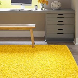 Rugs.com - Über Cozy Solid Shag Collection Rug – 8' x 10' Tuscan Sun Yellow Shag Rug Perfect for Living Rooms, Large Dining Rooms, Open Floorplans