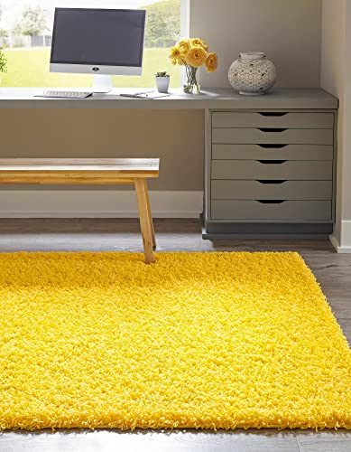 Rugs.com - Über Cozy Solid Shag Collection Rug – 8' x 10' Tuscan Sun Yellow Shag Rug Perfect for Living Rooms, Large Dining Rooms, Open Floorplans