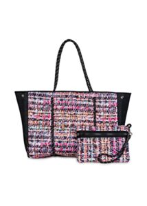 haute shore – greyson coco neoprene tote bag w/zipper wristlet inside, black, one_size