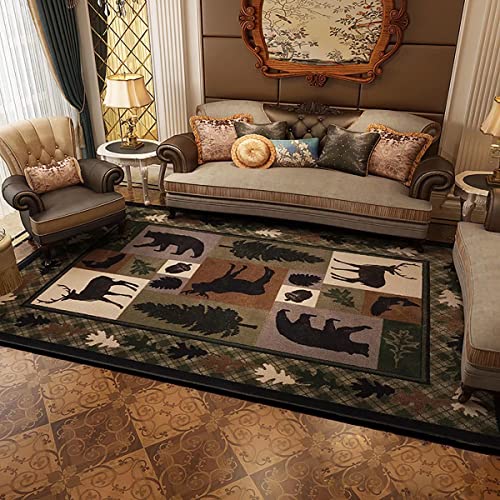 Black Animals Plants Print Pattern Living Room Area Rug Vintage European Style Rustic Rugs Bear Tree Deer Floor Carpet Mat,2'x3'