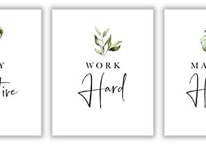 Botanical Inspirational Motivational Wall Art Office Decor - Unframed Set of 3 - 8x10 inch - Black and White Sage Green Leaf Plant Wall Art Posters for Office, Positive Office Decor, Inspirational Motivational Office Wall Decor Posters, Office Wall Art fo