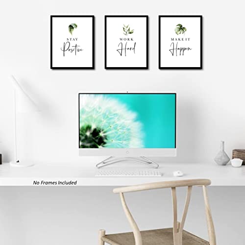 Botanical Inspirational Motivational Wall Art Office Decor - Unframed Set of 3 - 8x10 inch - Black and White Sage Green Leaf Plant Wall Art Posters for Office, Positive Office Decor, Inspirational Motivational Office Wall Decor Posters, Office Wall Art fo