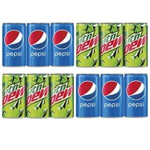 Pepsi and Mtn Dew Mini Can Variety Pack, 7.5 oz Cans, 24 Count(Packaging may vary)