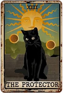 xiddxu vintage tin sign metal plaque black cat-the protector tarot cat metal sign retro wall decor for home hotel cafes sign gift 6×8 inch