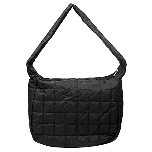 Women's Quilted Shoulder Bag Lightweight Tote Bag Soft Crossbody Bag Large Capacity Handbag Purse (black)