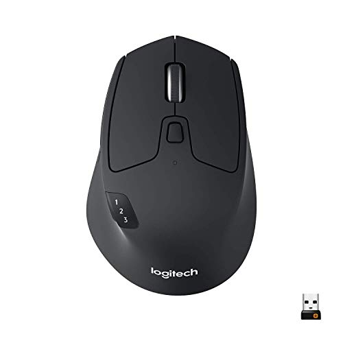 Logitech M720 Wireless Triathlon Mouse with Bluetooth for PC with Hyper-Fast Scrolling and USB Unifying Receiver for Computer and Laptop - Black (Renewed)