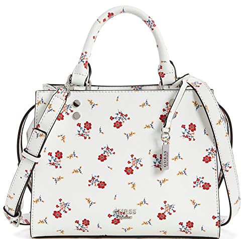 GUESS Pink Floral Print Crossbody Satchel Tote Bag Handbag - White Multi