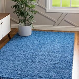 Rugs.com Über Cozy Solid Shag Collection Rug – 5 x 8 Periwinkle Blue Shag Rug Perfect 5 x 8 Feet