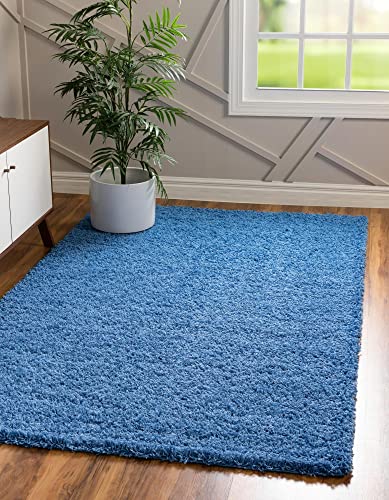 Rugs.com Über Cozy Solid Shag Collection Rug – 5 x 8 Periwinkle Blue Shag Rug Perfect 5 x 8 Feet