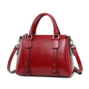 GJGJTER Women Vintage Shoulder Bag Satchel Genuine Leather Handbag Crossbody Bags-Red