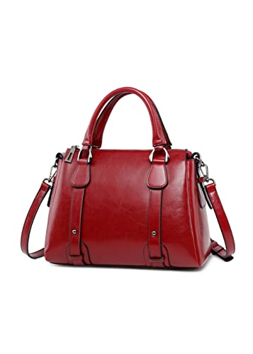 GJGJTER Women Vintage Shoulder Bag Satchel Genuine Leather Handbag Crossbody Bags-Red