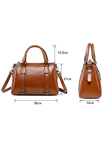 GJGJTER Women Vintage Shoulder Bag Satchel Genuine Leather Handbag Crossbody Bags-Red