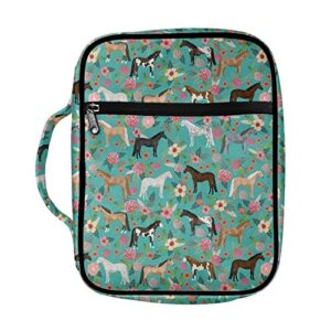 tongluoye horses bible covers for women teen girls lovely blue bible case for church pray schools flowers bible carrier with zip pockets multipurpose tote crossbody handbag bag for book pens keys