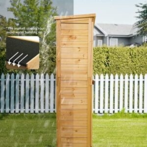 Gizoon Outdoor Storage Cabinet with 3 Shelves, Double Lockable Wooden Garden Shed with Waterproof Roof, Outside Vertical Tall Tool Shed for Yard Patio Lawn Deck-Natural