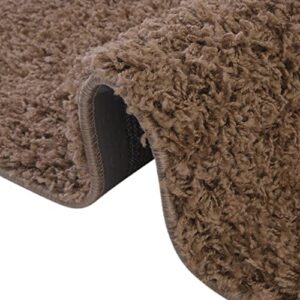 Rugs.com - Über Cozy Solid Shag Collection Rug – 5 Ft Round Sandy Brown Shag Rug Perfect for Kitchens, Dining Rooms