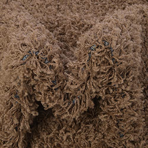 Rugs.com - Über Cozy Solid Shag Collection Rug – 5 Ft Round Sandy Brown Shag Rug Perfect for Kitchens, Dining Rooms