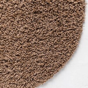 Rugs.com - Über Cozy Solid Shag Collection Rug – 5 Ft Round Sandy Brown Shag Rug Perfect for Kitchens, Dining Rooms