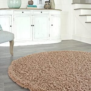 Rugs.com - Über Cozy Solid Shag Collection Rug – 5 Ft Round Sandy Brown Shag Rug Perfect for Kitchens, Dining Rooms