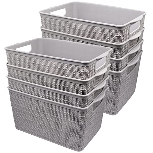 AYSUM 8 Pack Plastic Weave Basket, Plastic Baskets for Organizing, Plastic Storage Organizer Basket for Shelves, 10" x 6.5" x 5.5"