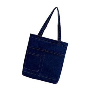 IAMUHI Denim Shoulder Handbag Casual Medium Tote Purse Canvas Shooper Bag School Bag for Women/Girls,Navy Blue