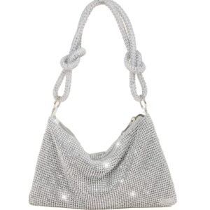 Rhinestone Purse Chic Sparkly Evening Handbags for Women Bling Hobo Bag Shiny Silver Purse for Wedding Party Club