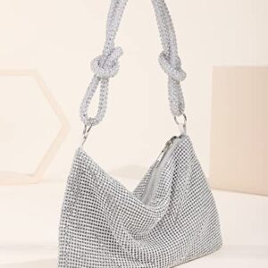 Rhinestone Purse Chic Sparkly Evening Handbags for Women Bling Hobo Bag Shiny Silver Purse for Wedding Party Club