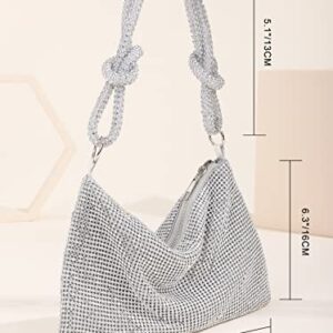 Rhinestone Purse Chic Sparkly Evening Handbags for Women Bling Hobo Bag Shiny Silver Purse for Wedding Party Club