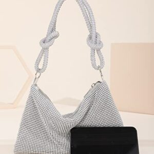 Rhinestone Purse Chic Sparkly Evening Handbags for Women Bling Hobo Bag Shiny Silver Purse for Wedding Party Club