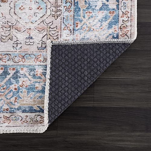 Bloom Rugs Caria Washable Non-Slip 5x7 Rug - Beige/Ocean Blue Area Rug for Living Room, Bedroom, Dining Room and Kitchen - Exact Size: 5' x 7'