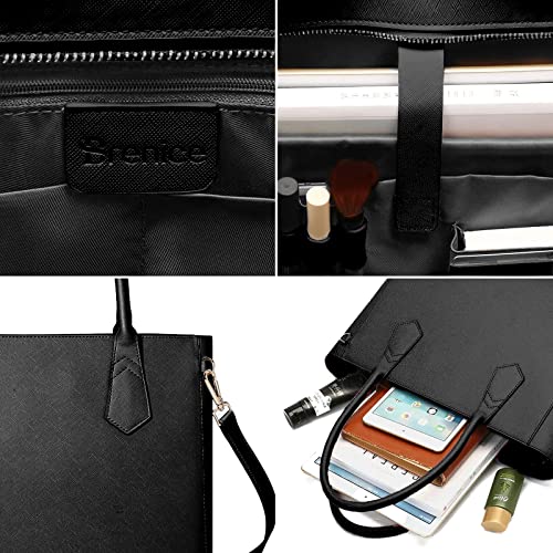 JOSEKO Women Crossbody Tote Bag Soild Color Large Shoulder Bag PU Leather Purse Work Bags with Multi-Pockets Designer Handbag Black