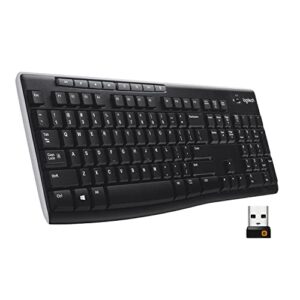 logitech k270 wireless keyboard for windows, 2.4 ghz wireless, full-size, number pad, 8 multimedia keys, 2-year battery life, compatible with pc, laptop