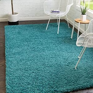 Rugs.com Über Cozy Solid Shag Collection Rug – 5 x 8 Deep Aqua Blue Shag Rug Perfect 5 x 8 Feet