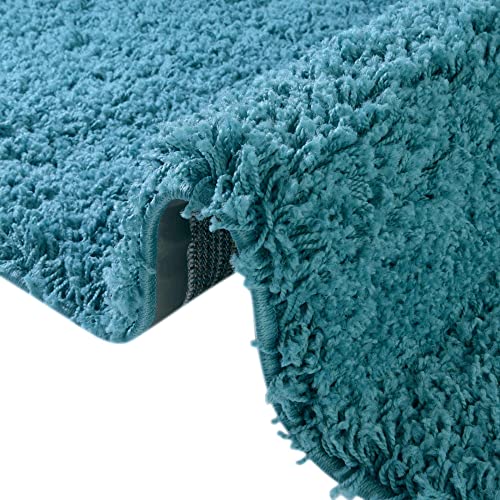 Rugs.com Über Cozy Solid Shag Collection Rug – 5 x 8 Deep Aqua Blue Shag Rug Perfect 5 x 8 Feet