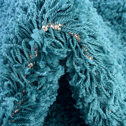 Rugs.com Über Cozy Solid Shag Collection Rug – 5 x 8 Deep Aqua Blue Shag Rug Perfect 5 x 8 Feet