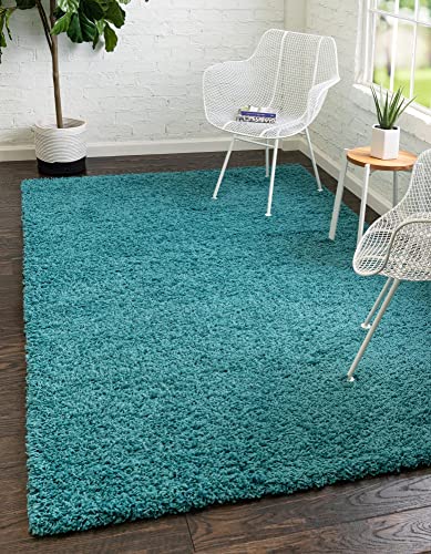 Rugs.com Über Cozy Solid Shag Collection Rug – 5 x 8 Deep Aqua Blue Shag Rug Perfect 5 x 8 Feet