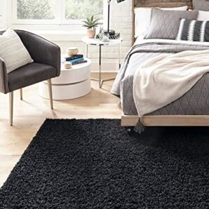 Rugs.com Über Cozy Solid Shag Collection Rug – 5 x 8 Jet Black Shag Rug Perfect 5 x 8 Feet