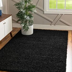 Rugs.com Über Cozy Solid Shag Collection Rug – 5 x 8 Jet Black Shag Rug Perfect 5 x 8 Feet