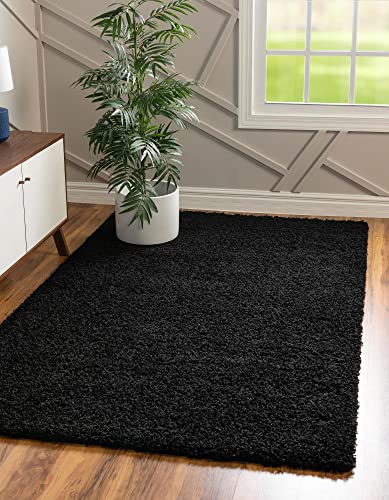 Rugs.com Über Cozy Solid Shag Collection Rug – 5 x 8 Jet Black Shag Rug Perfect 5 x 8 Feet