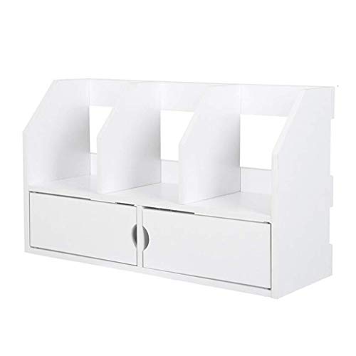 Bookshelf 2 Layer Desktop Bookshelves Countertop Display Shelves 3 Compartment Classification Bookshelf Wood Display Shelf Book Racks for Office Home (Color : White)