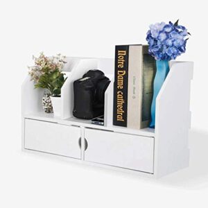 Bookshelf 2 Layer Desktop Bookshelves Countertop Display Shelves 3 Compartment Classification Bookshelf Wood Display Shelf Book Racks for Office Home (Color : White)